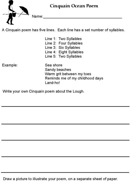 Cinquain Ocean Poem Handout for Teachers