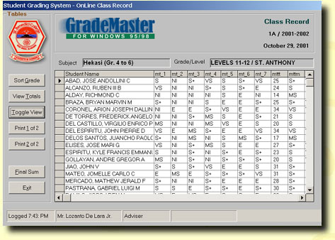 GradeMaster - Electronic Class Record and Report Card Generator