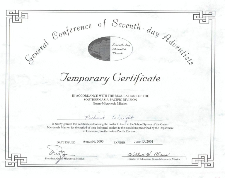 Temporary Teaching Certificate Temporary Teaching Certificate