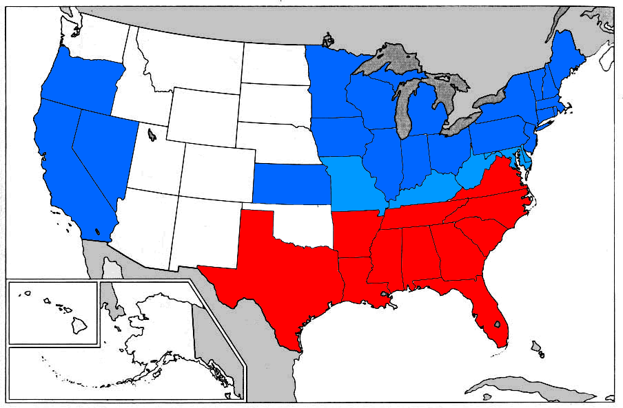 Southern And Northern States Civil War Map