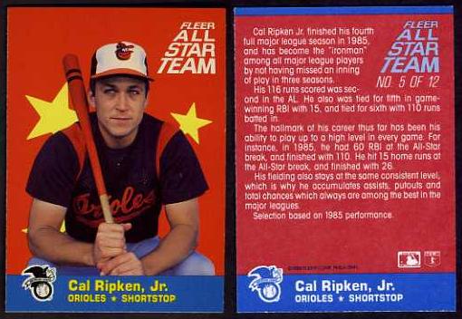 Vern Gorman's Baseball Trading Cards - 1986 Fleer All Star Team Checklist