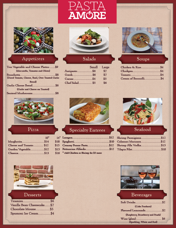 Pasta Amore Sunday Menu at Kathaleen Velasquez blog