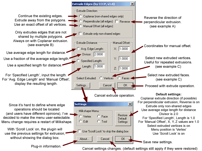 Extrude Edges plugin for Milkshape 3D