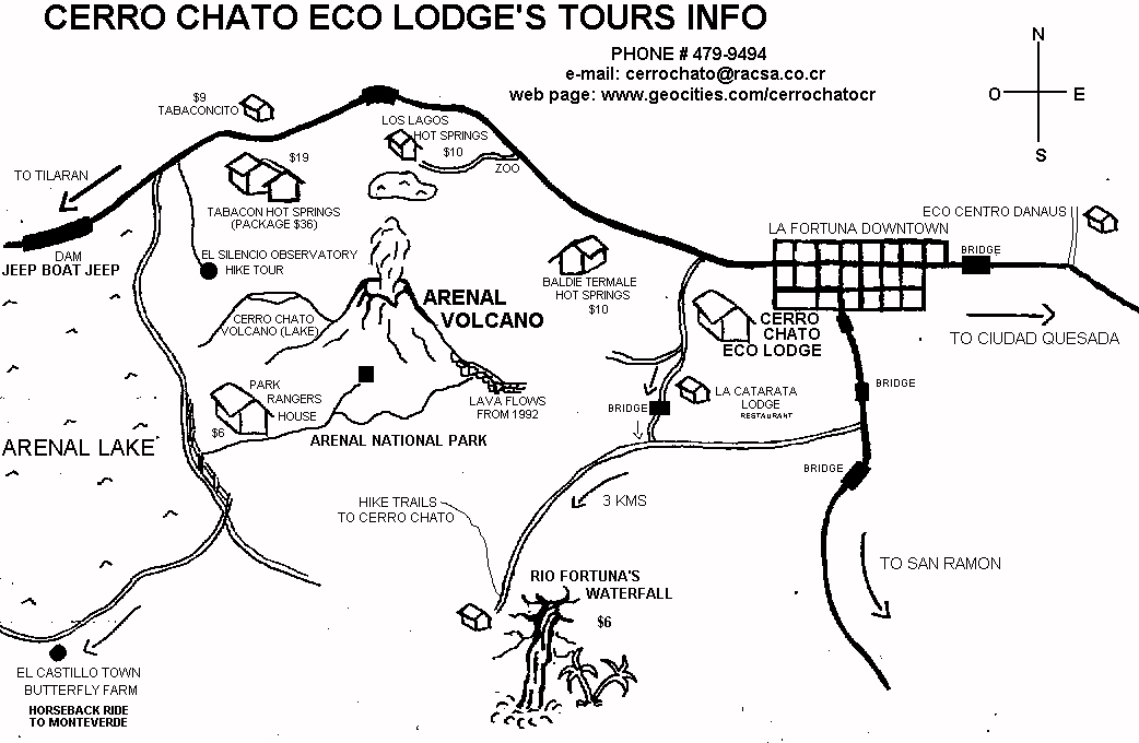 Arenal Volcano + Maps: CERRO CHATO ECO LODGE Budget Rooms Info Tours ...