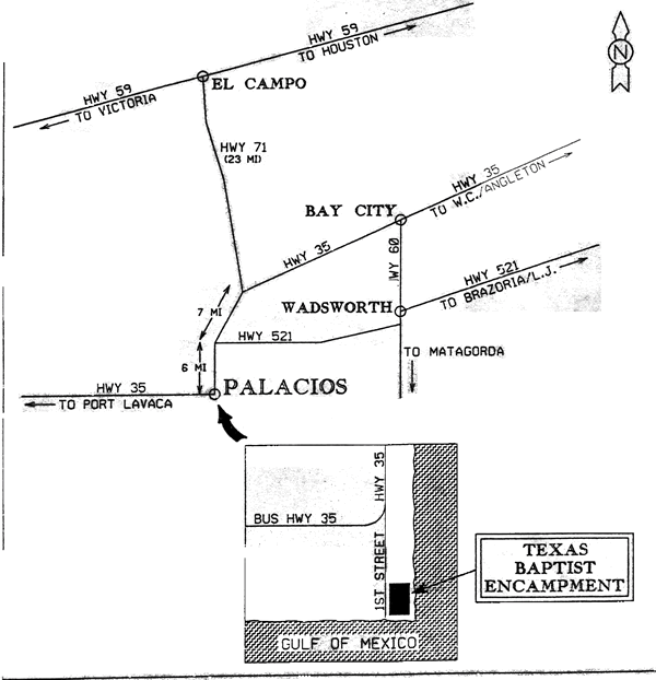 Map to Texas Baptist Encampment, Palacios - COT Emmaus