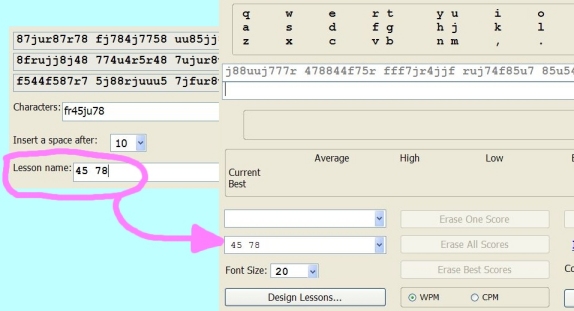 Create a typing lesson of characters