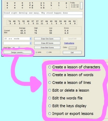 Create a typing lesson of characters