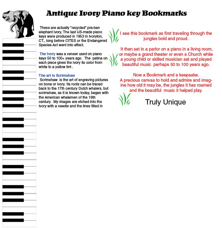 BOOKMARKS, ANTIQUE IVORY, SCHRIMSHAW