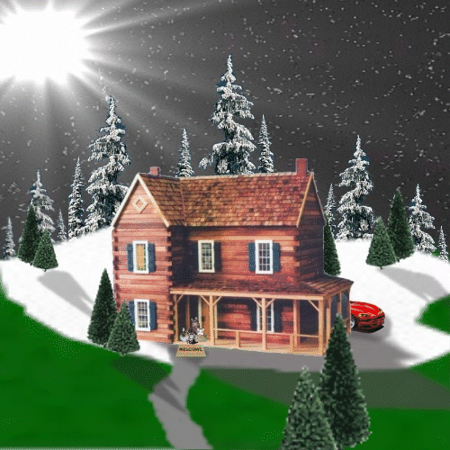 Log Cabin Night Scene