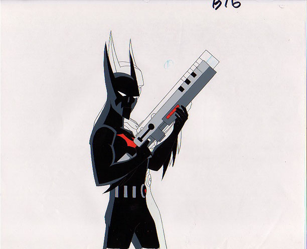 this is a awesome shot of batman beyond holding a gun, not too often ...