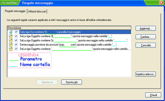 Regole messaggio e mittenti bloccati