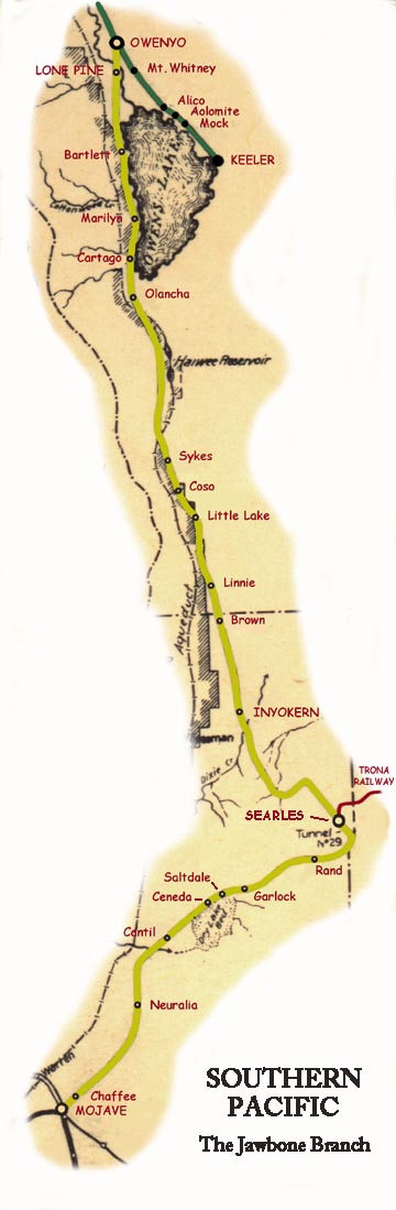 Map of the Southern Pacific's Jawbone Branch that ran northward to Lone ...