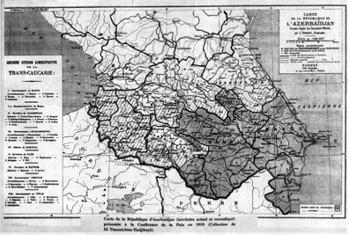 Map of the Azerbaijan Democratic Republic (ADR) and the Caucasus in 1919.