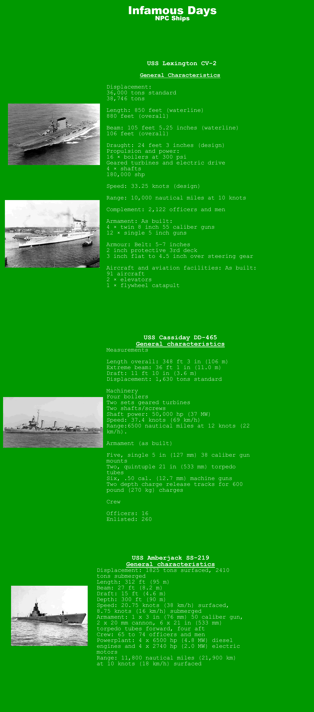 Infamous Days - NPC Ships