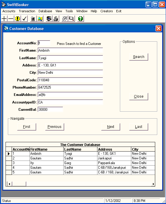 Customer and transaction database