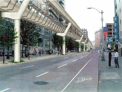 Cascadia Monorail 2nd Ave, Guideway - Iris Columns