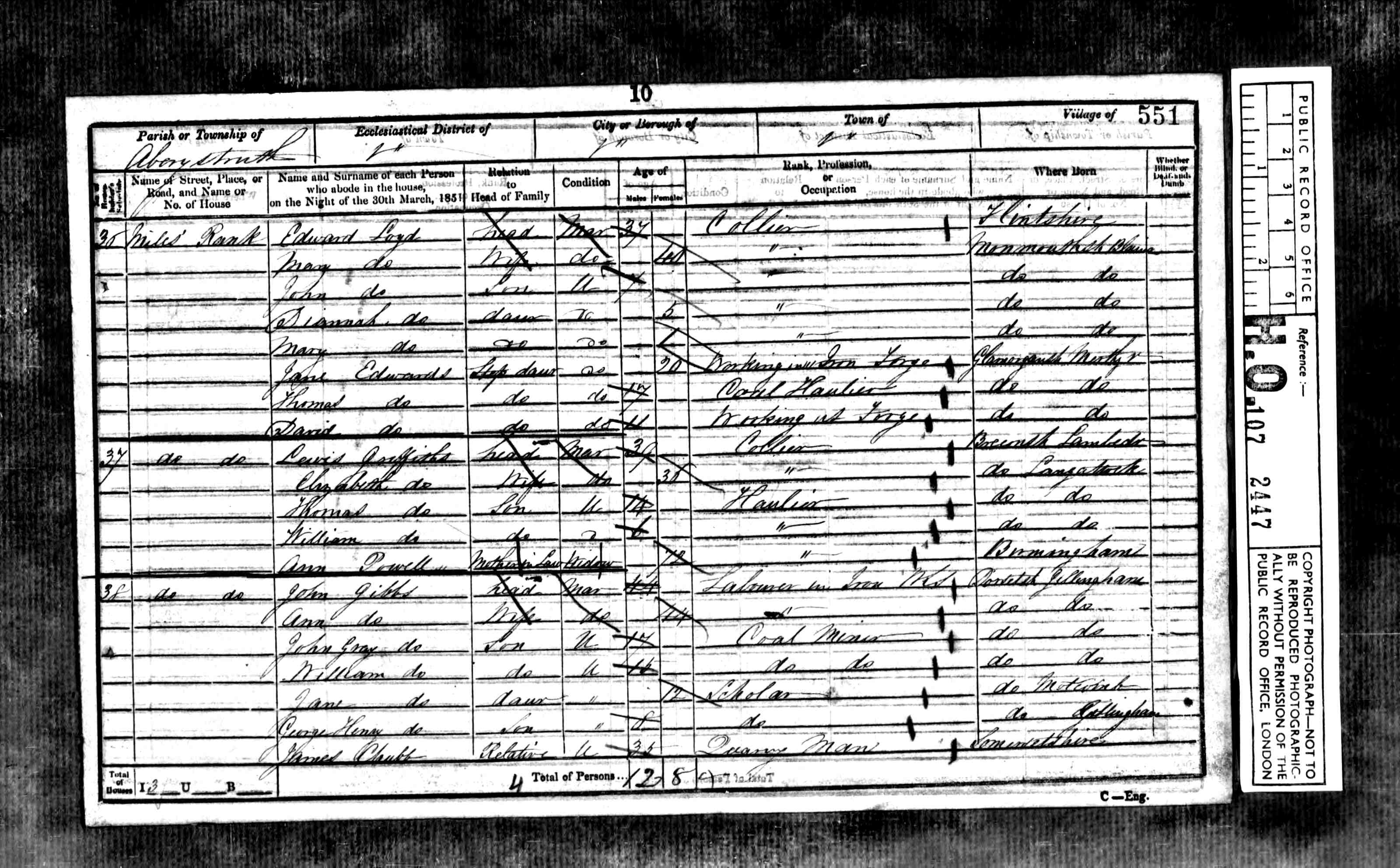 Griffith History - 1851 Lewis Griffiths Family