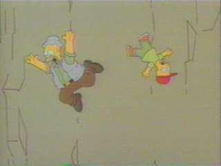 Homer and Bart falling down a cliff!