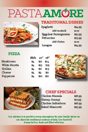 Pasta Amore-Menu