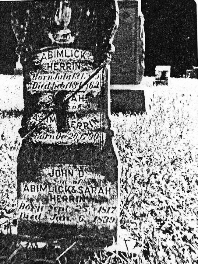 Older view of above stone of Abimlick, Sarah & son John D. Herrin