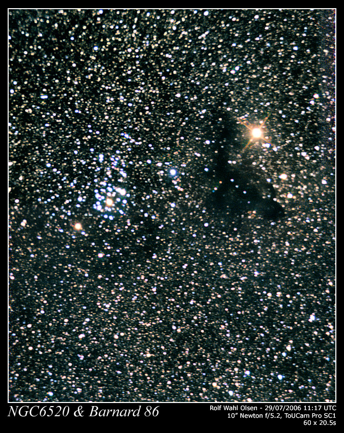 Open cluster NGC6520 & dark nebula Barnard 86