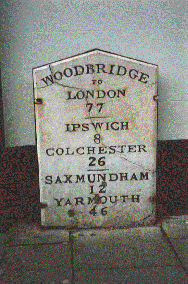 Borin Van Loon: Signs from outside Ipswich: Woodbridge Milestone