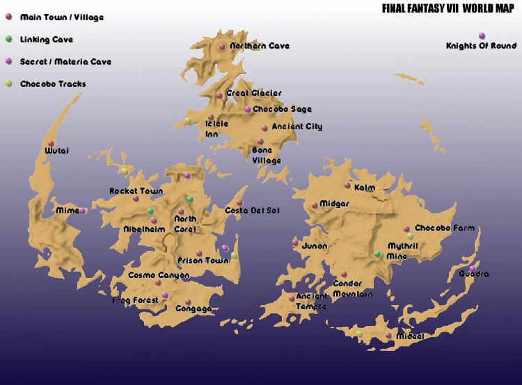 The map of the Final Fantasy VII world