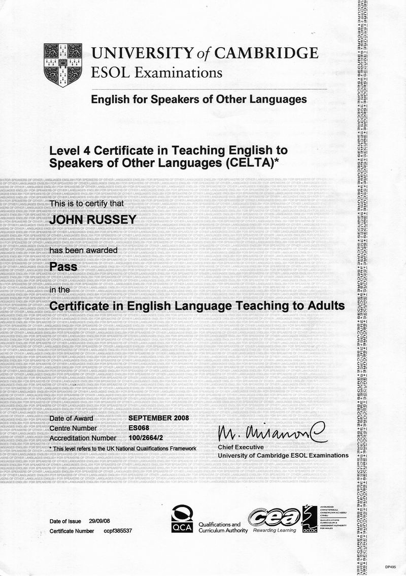 CELTA (certificaat: "Teaching English to Speakers of Other Languages ...