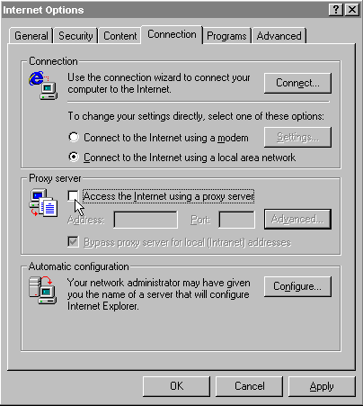 Entering a Proxy in Internet Explorer 4