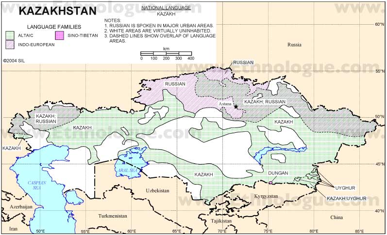 Kazakh Language Map