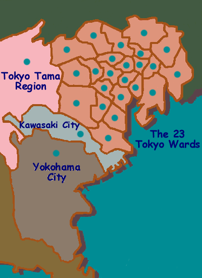 Map of Tokyo and Yokohama regions