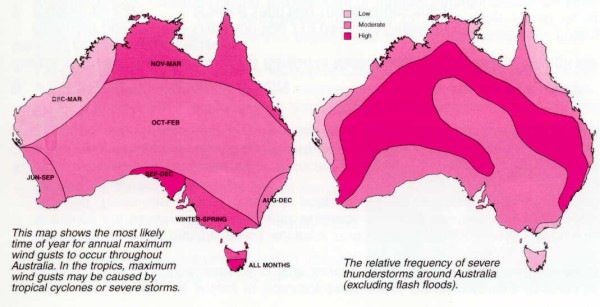 The prime thunderstorm activity zones in Australia are shown below in ...