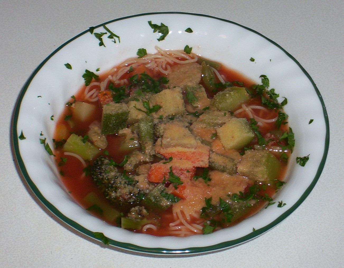 San Francisco Vegetable Soup over Angel Hair Pasta
