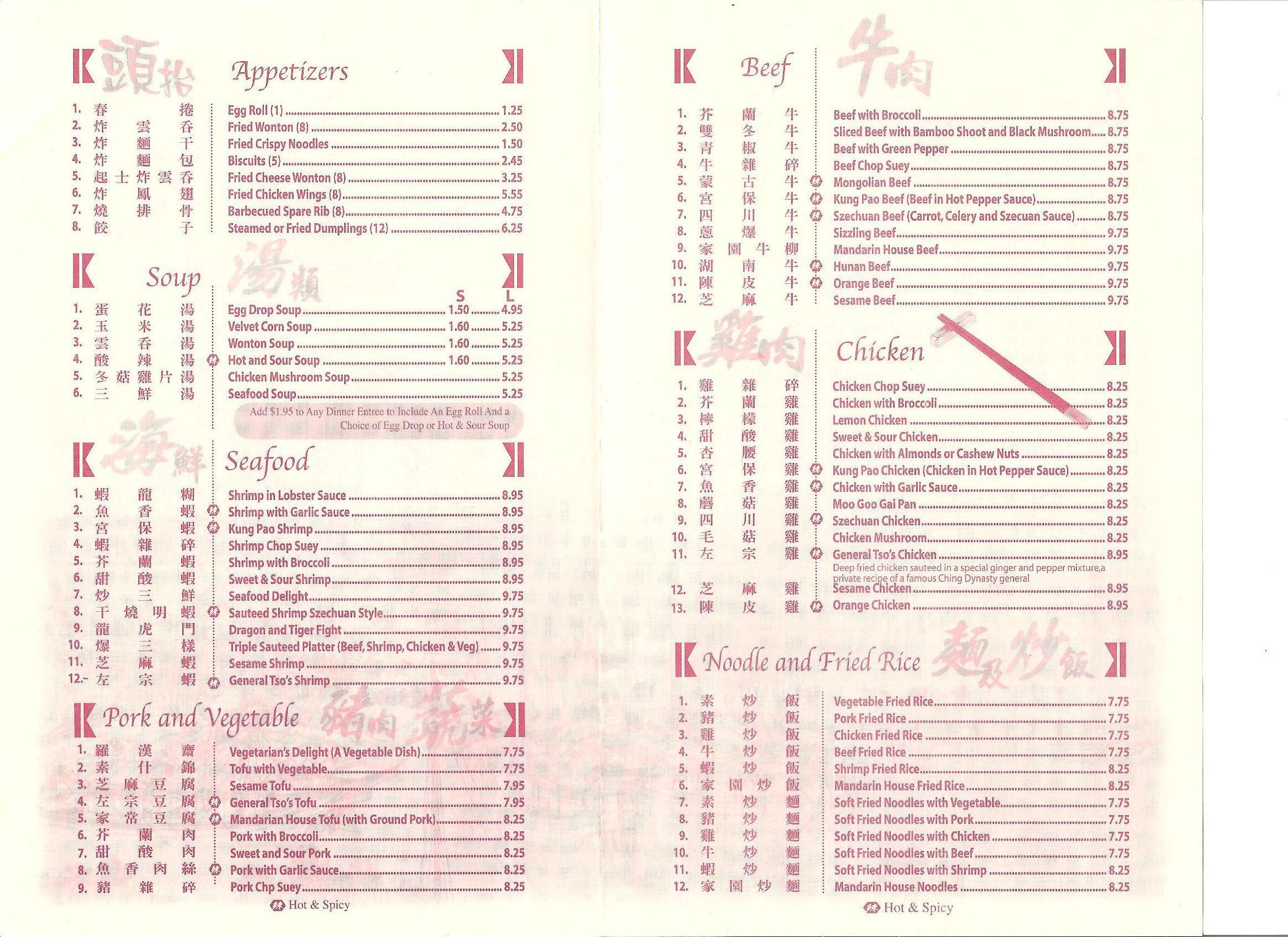 Menus for Mandarin House
