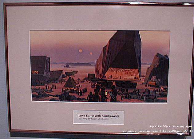 Star Wars museum exhibits: Jawa Camp with Sandcrawler full color drawing.