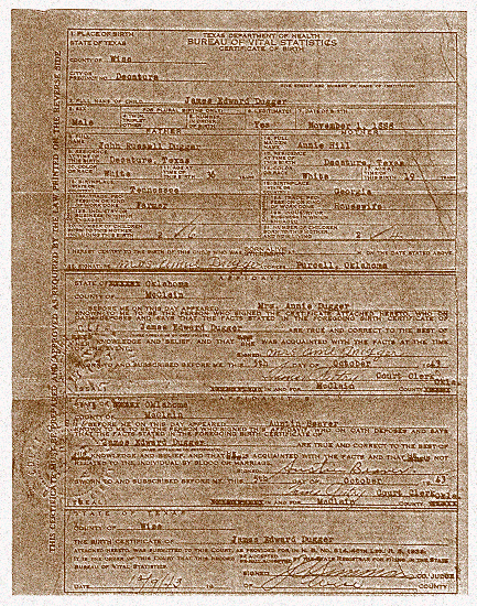 Birthh Certificate for James Edward DUGGER