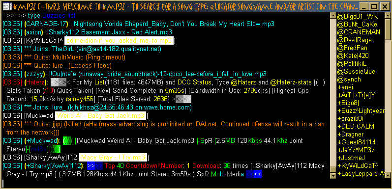 Half of this screen are "bots" serving out mp3 and the other half are ...