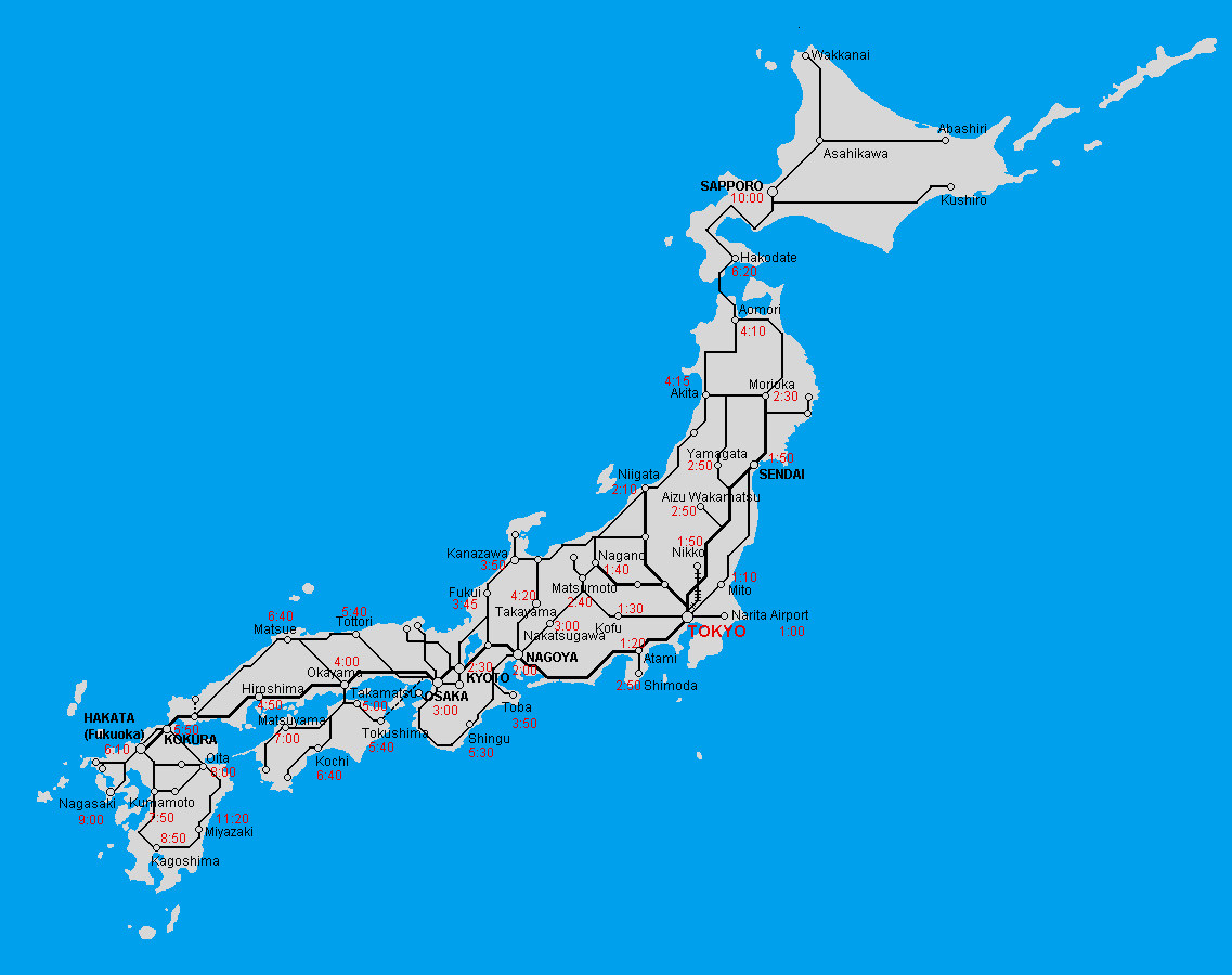 J-Rail Time Distance Map of Express Trains