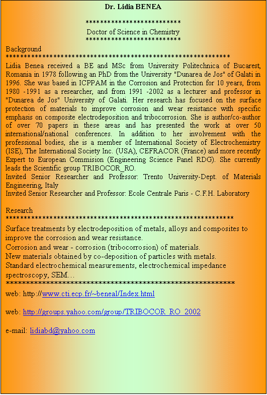 Zone de Texte: Dr. Lidia BENEA**************************Doctor of ...