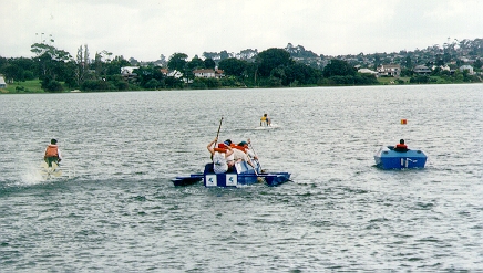 Icarus, a human powered cardboard boat from New Zealand
