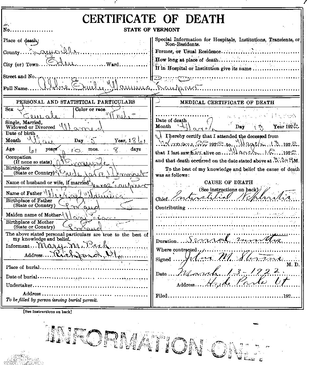 Manning Genealogy - Lamoille & Washington Counties, VT