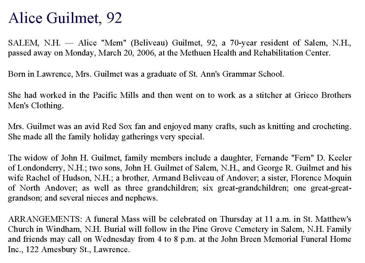 Beliveau Family Genealogy