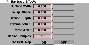 The Raytrace Effects parameters control the appearance of the surface during raytracing only.