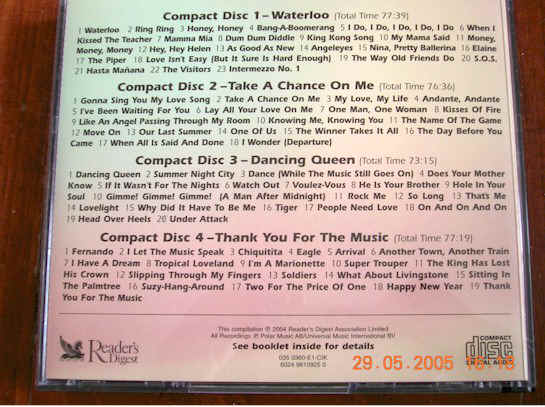 Abba The Ultimate Collection (Reader's Digest 4-CD set) (Back)