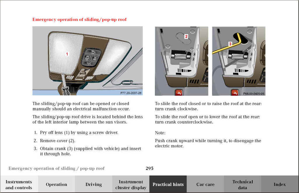Operation: Sliding / Pop Up Roof - Emergency Operation