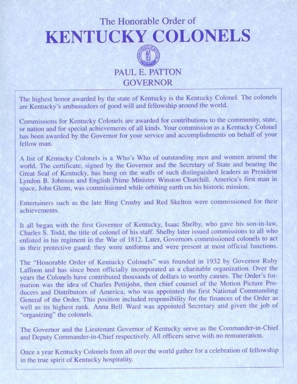 New Clover Creek Baptist Church, Kentucky Colonel Commission of ...