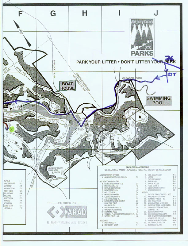 North Park Map, Pittsburgh, Pennsylvania, Allegheny County