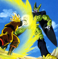 teleportation kamehameha goku stands in front of the opponent gathers ...