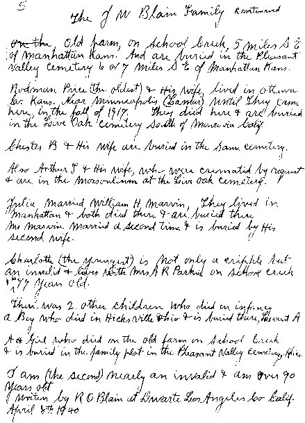 R O Blain Written Genealogy