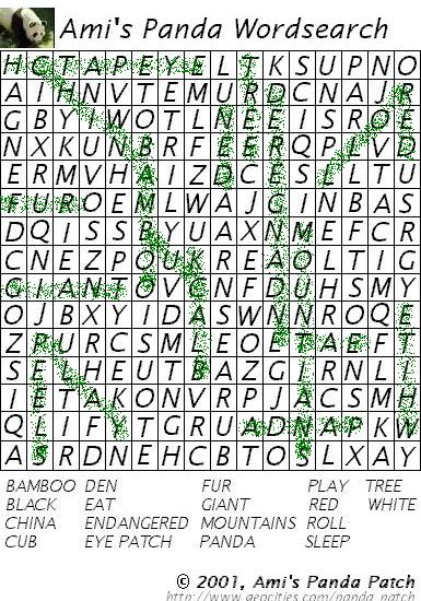 Ami's Panda Patch-Panda Wordsearch Answer Key